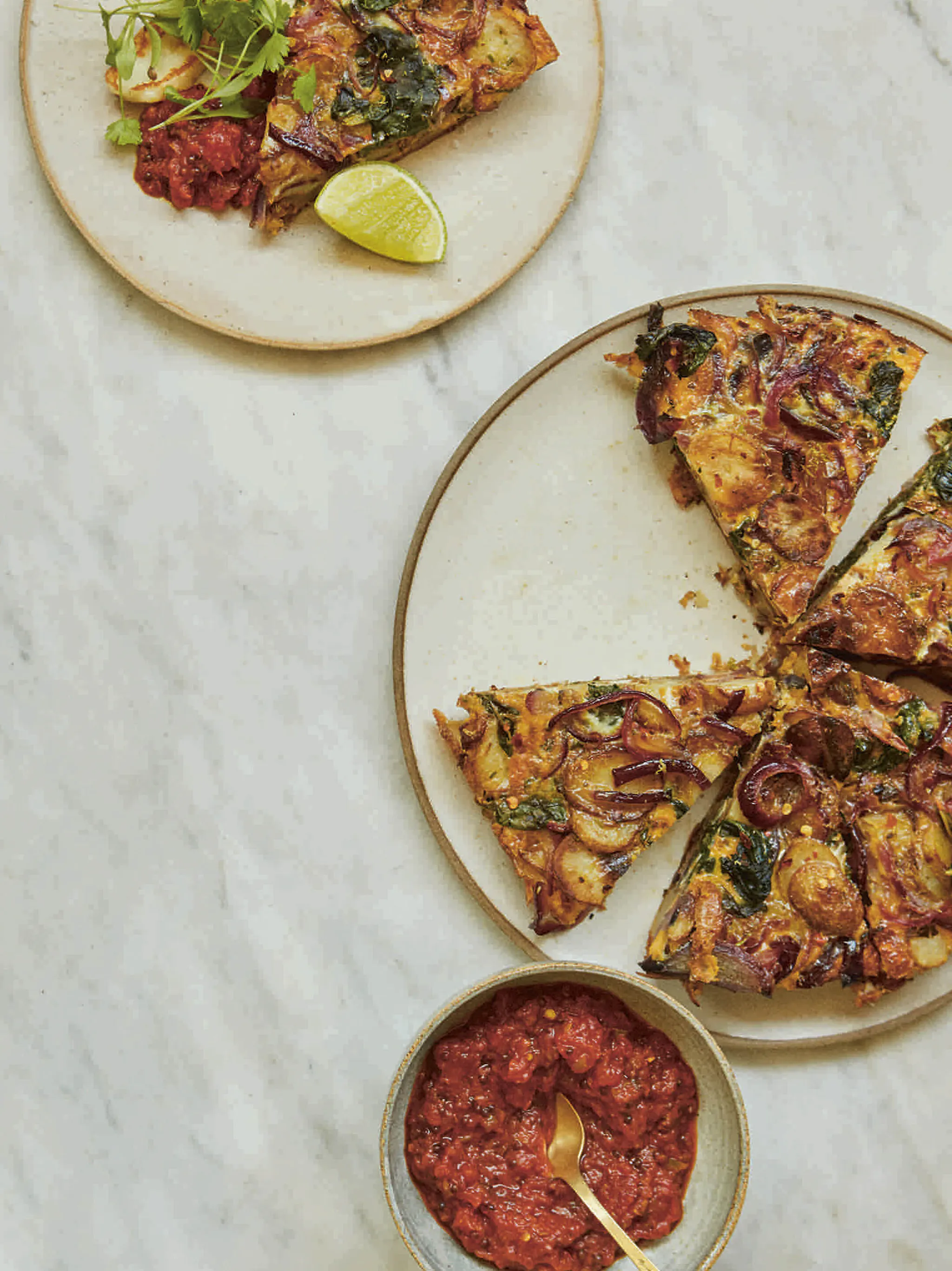 New potato tortilla with halloumi and tomato kasundi – Recipes – Anna Jones